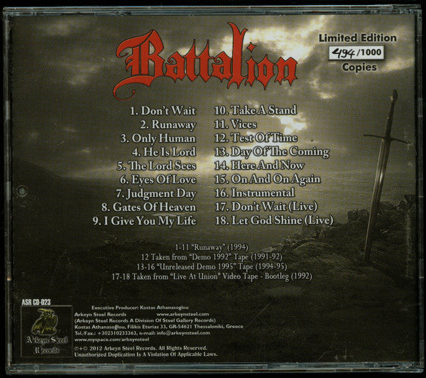 Battalion - Runaway (CD, 2012, Arkeyn Steel) 1994 Xian Prog Power reis ...